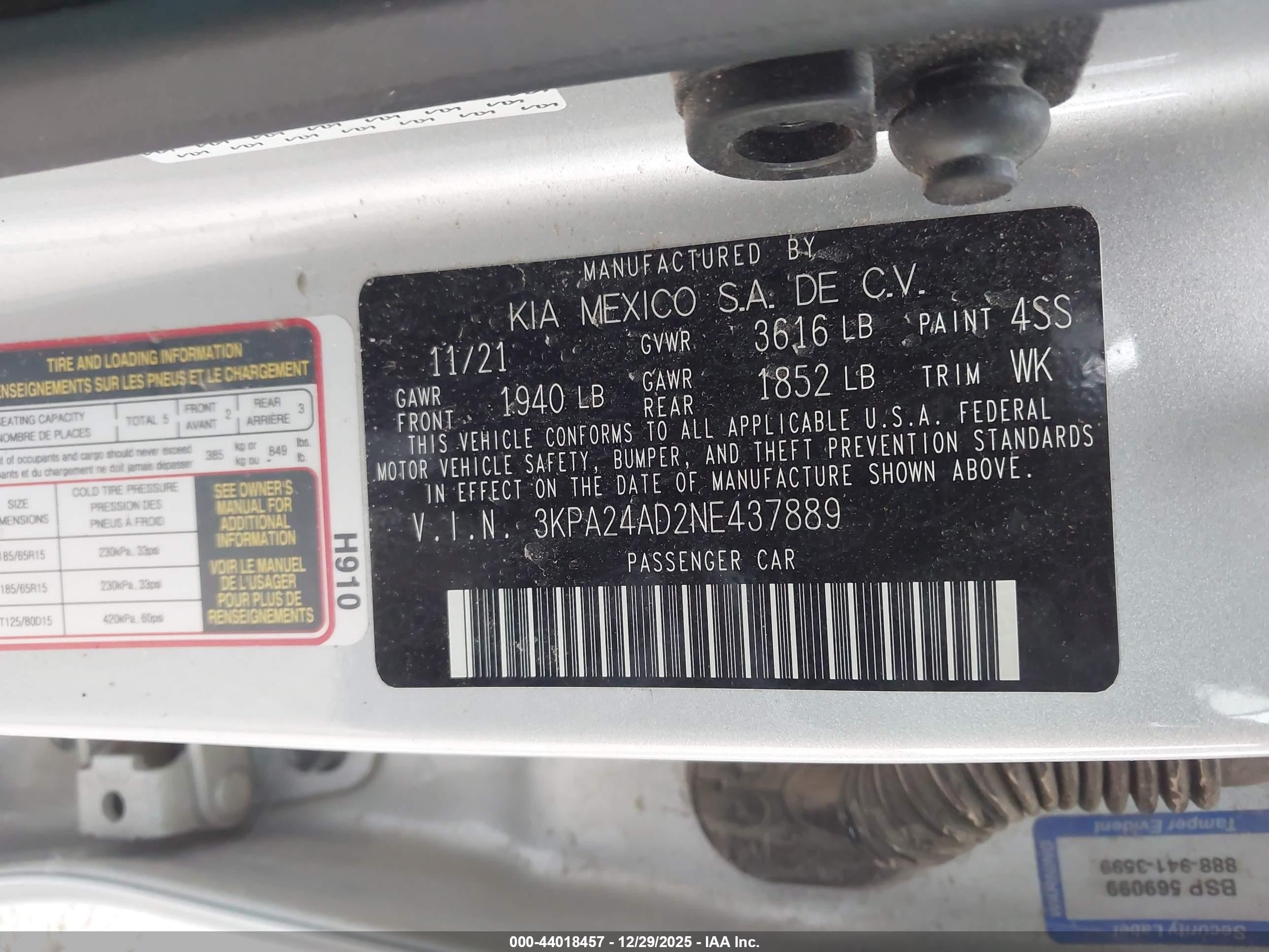 Price & History 2022 Kia Rio Lx 1.6l I-4 Dohc, Vvt, 120hp vin ...